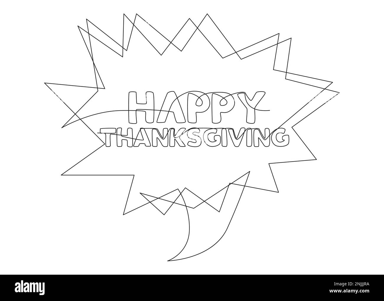 One continuous line of speech bubble with Happy Thanksgiving text. Thin ...