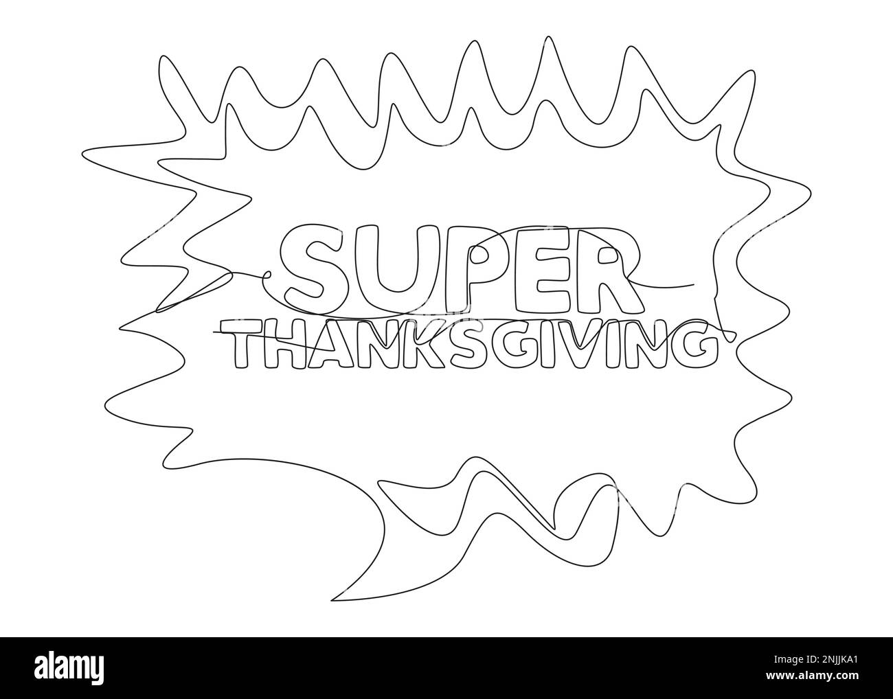 One Continuous Line Of Speech Bubble With Super Thanksgiving Text Thin Line Illustration Vector