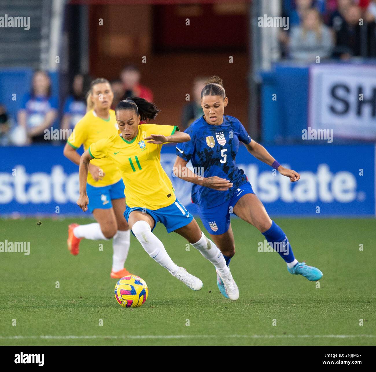 Frisco, Texas, USA. 22nd Feb, 2023. Brazil player # 11 ADRIANA keeping ...