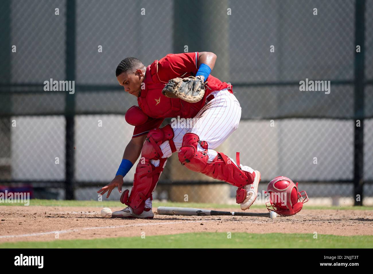 FCL Phillies catcher Adony Mejia (86) fields a bunt during a Florida ...