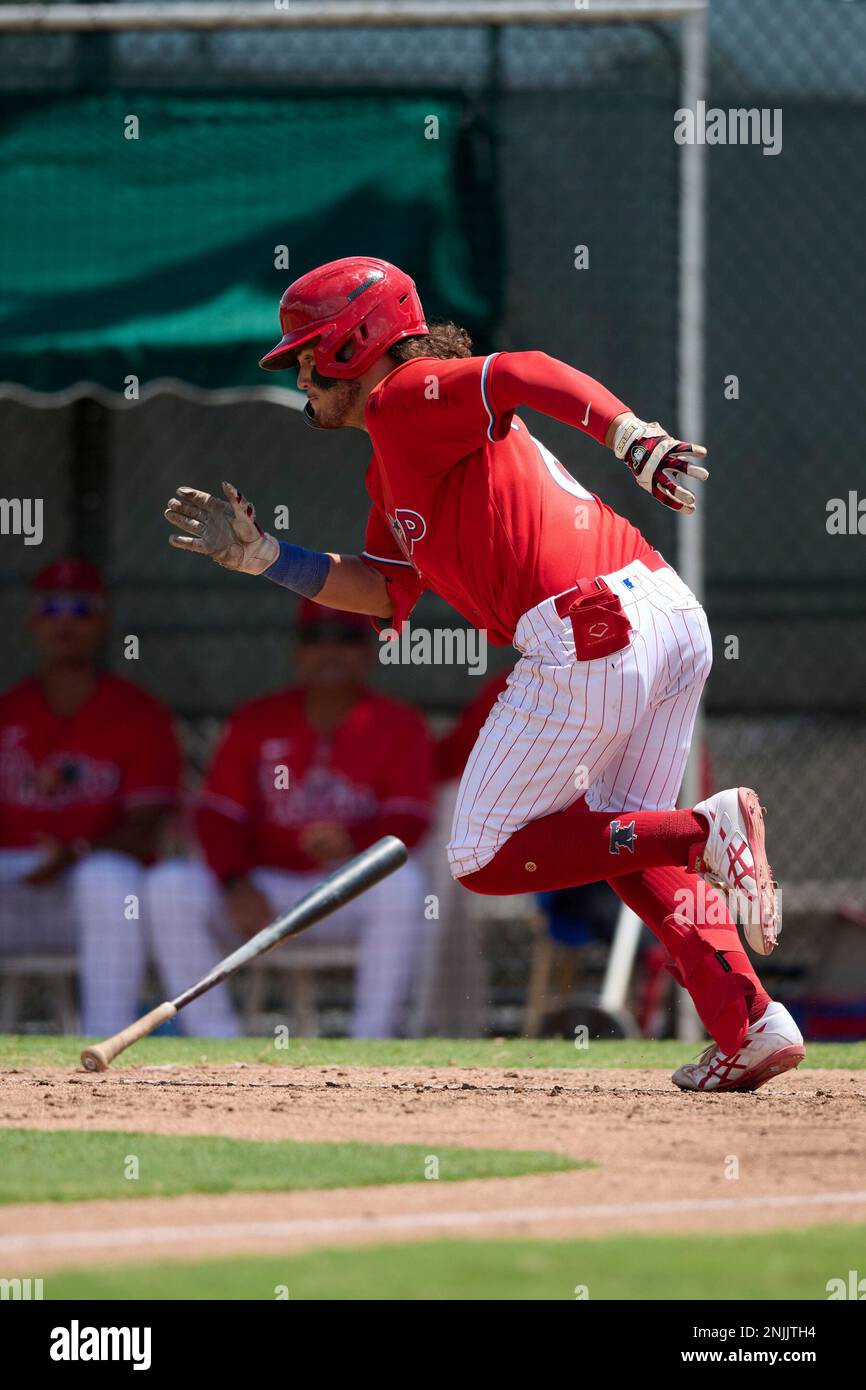 FCL Phillies Nikau Pouaka-Grego (6) bunt base hit during a Florida ...