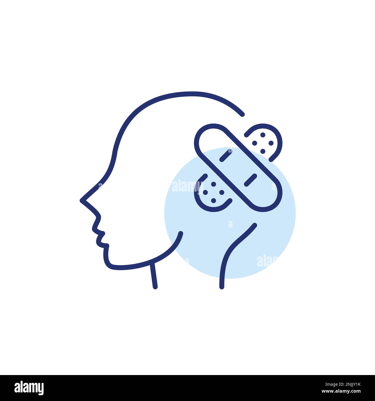 Person head with bandaid over brain. Mental health awareness and ...