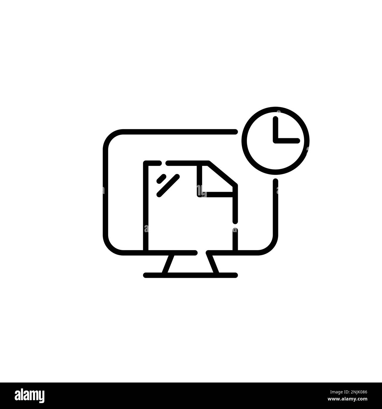 Monitor desktop PC with file and clock. Working hour schedule. Pixel ...