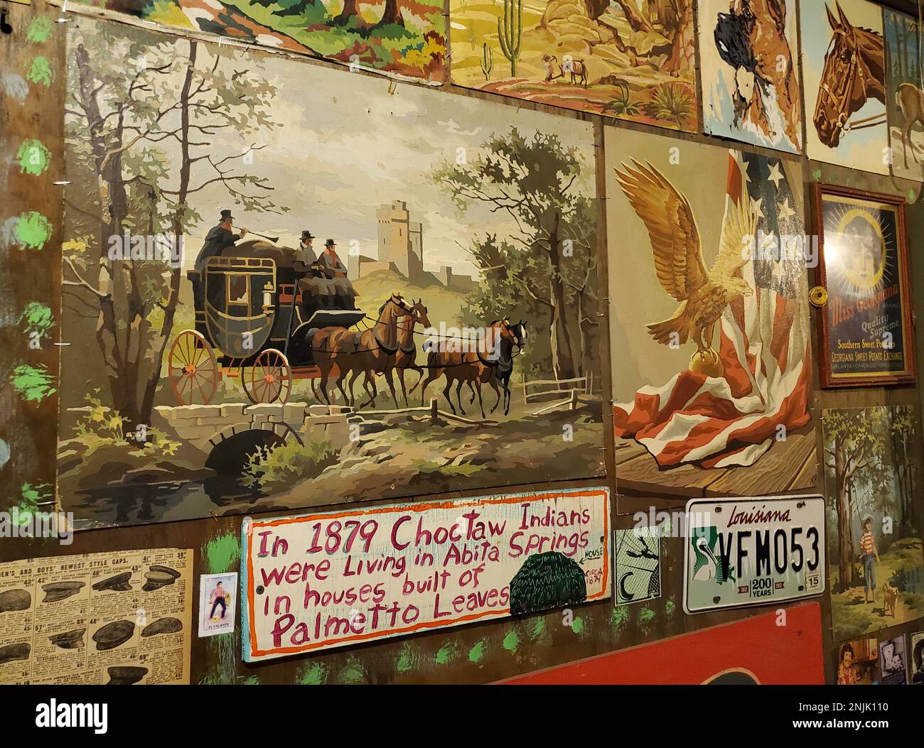 A wall of handpainted Paint-by-Numbers vintage paintings on display at ...