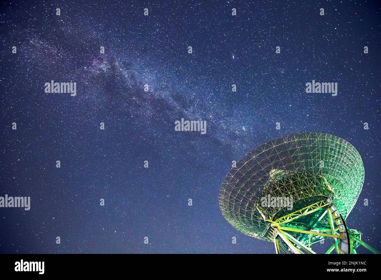 Radio telescopes and the Milky Way at night Stock Photo - Alamy