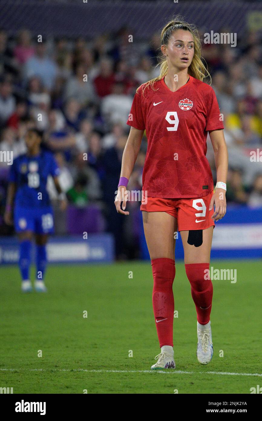 Canada forward Jordyn Huitema (9) sets up for a play during the first ...