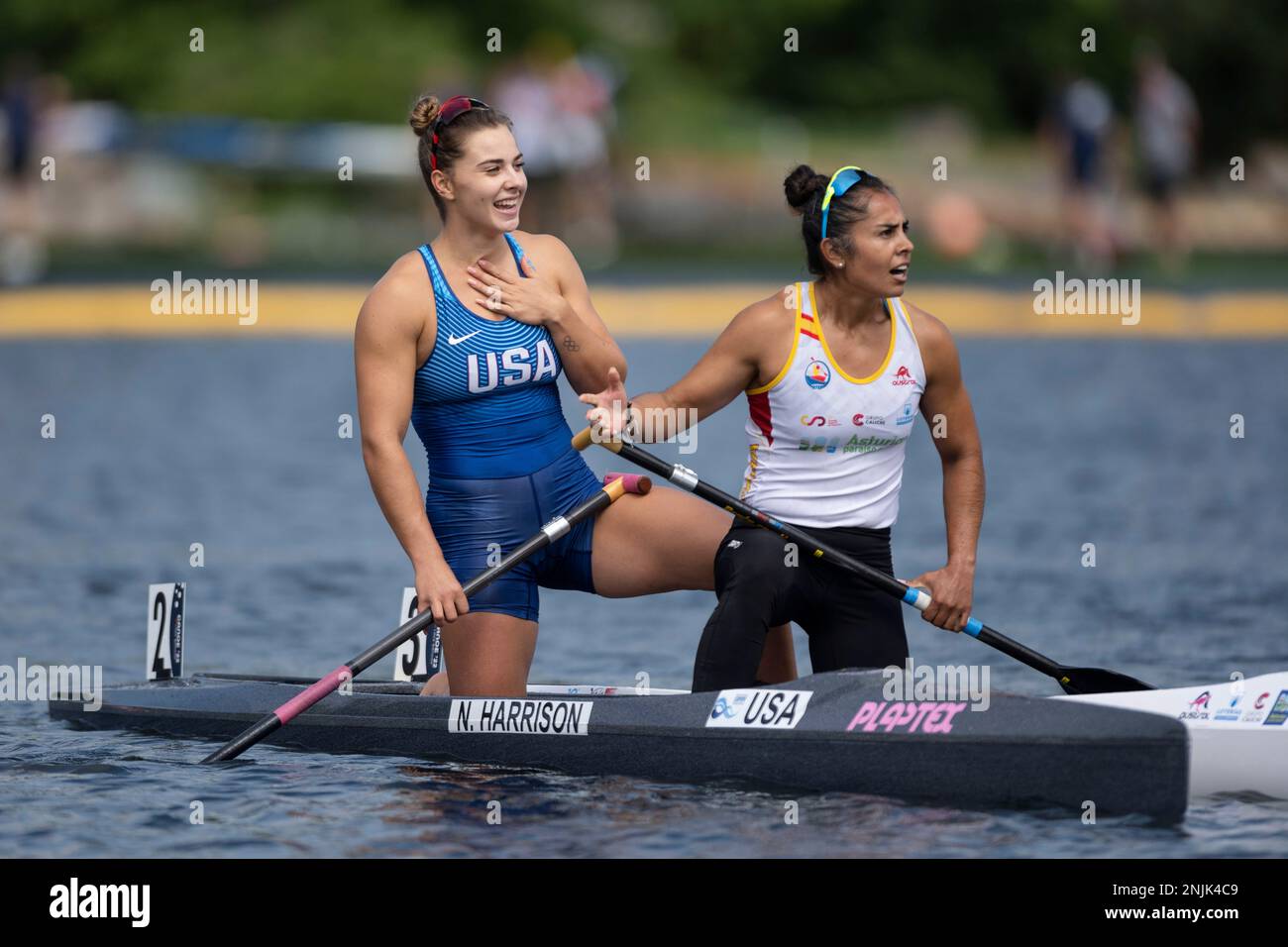 Nevin Harrison, left, of the United States, and Maria Corbera, of Spain ...