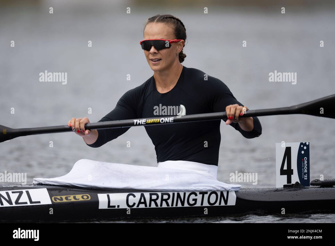 Lisa Carrington, of New Zealand, reacts after winning gold in the K1 ...