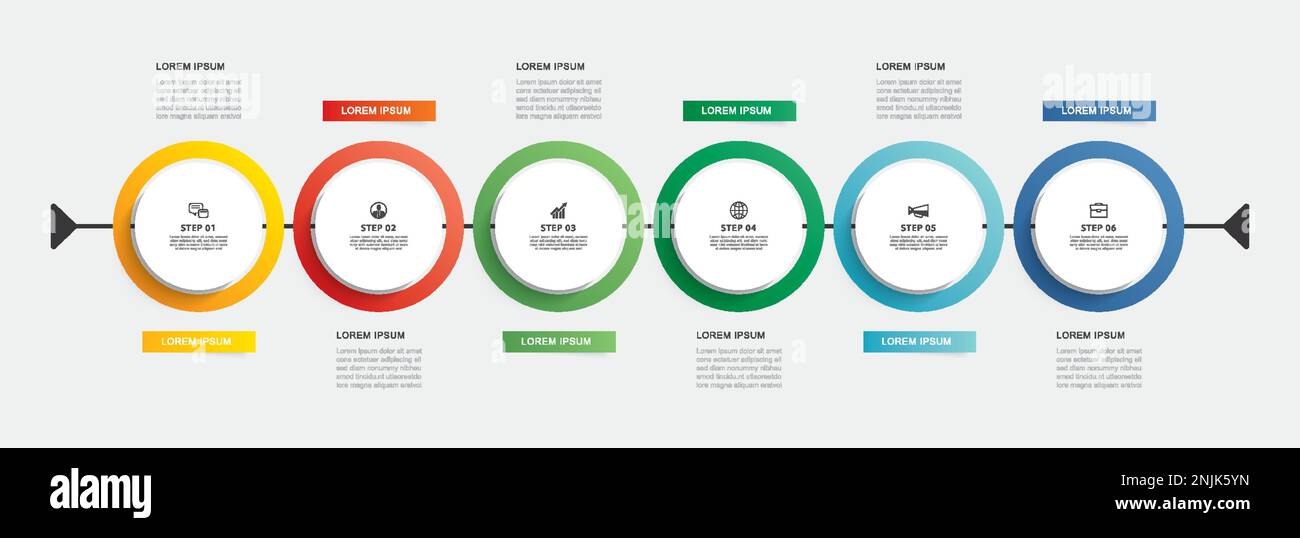 Infographics circle timeline with 6 number data template. Vector ...