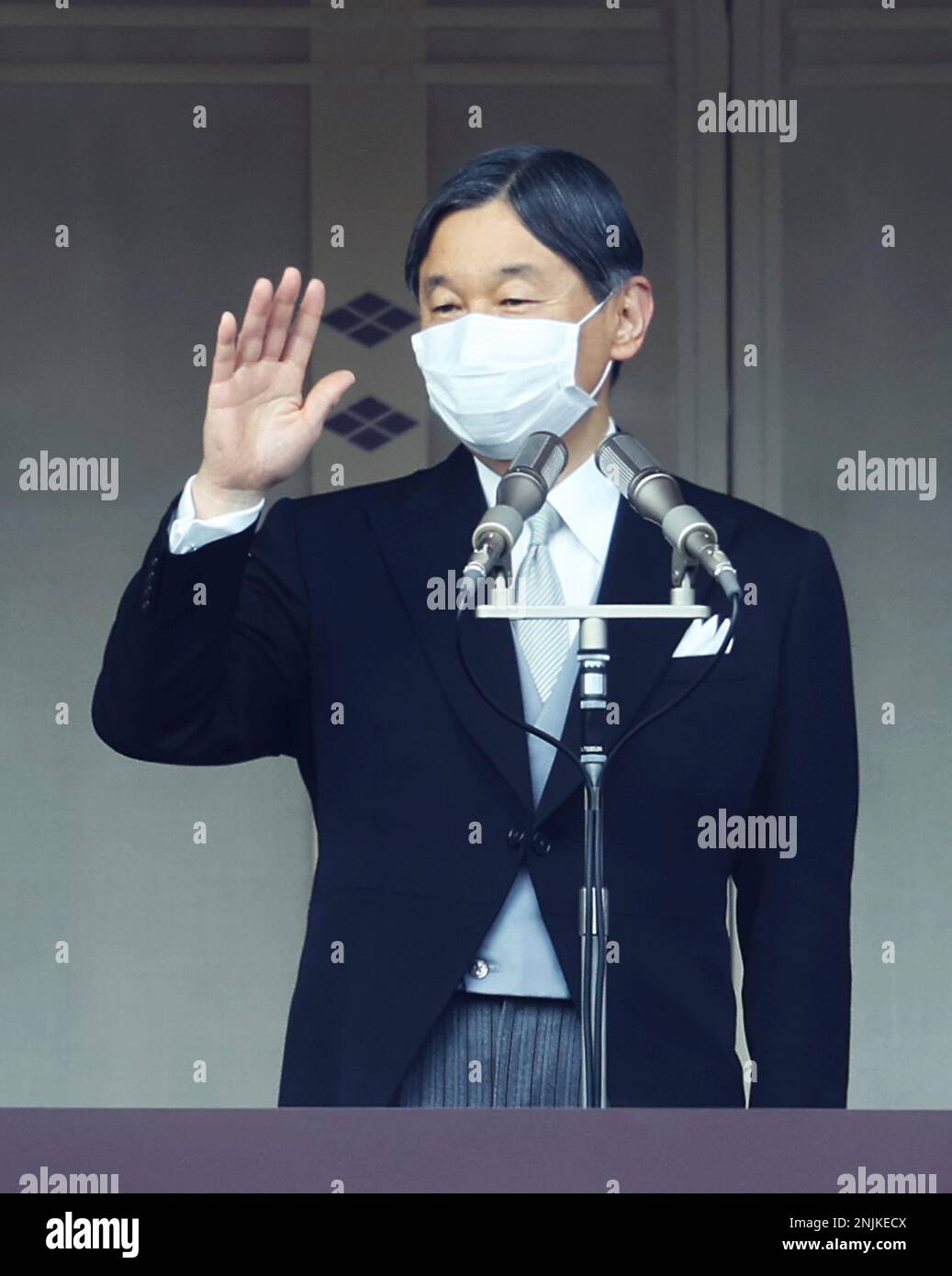 Japanese Emperor Naruhito appears on the balcony of the Chowaden ...