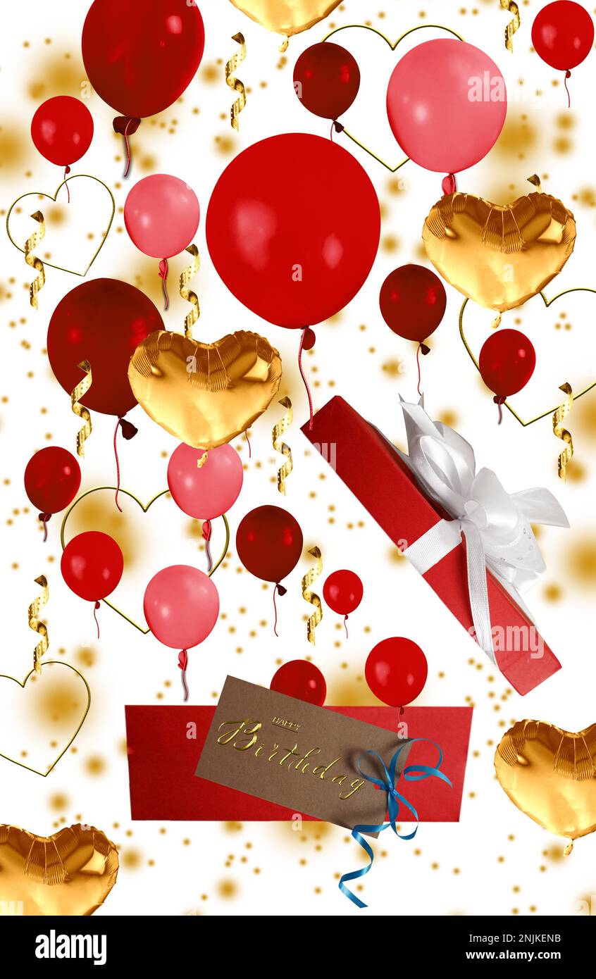 Beautiful card happy birthday with balloons Stock Photo - Alamy