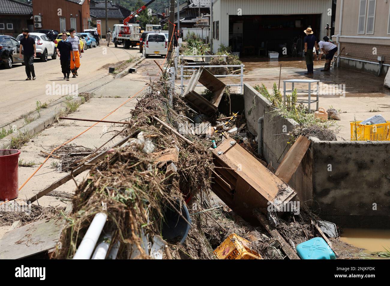 The scars of the flood caused by heavy rain remain at a residential area in Komatsu City ...