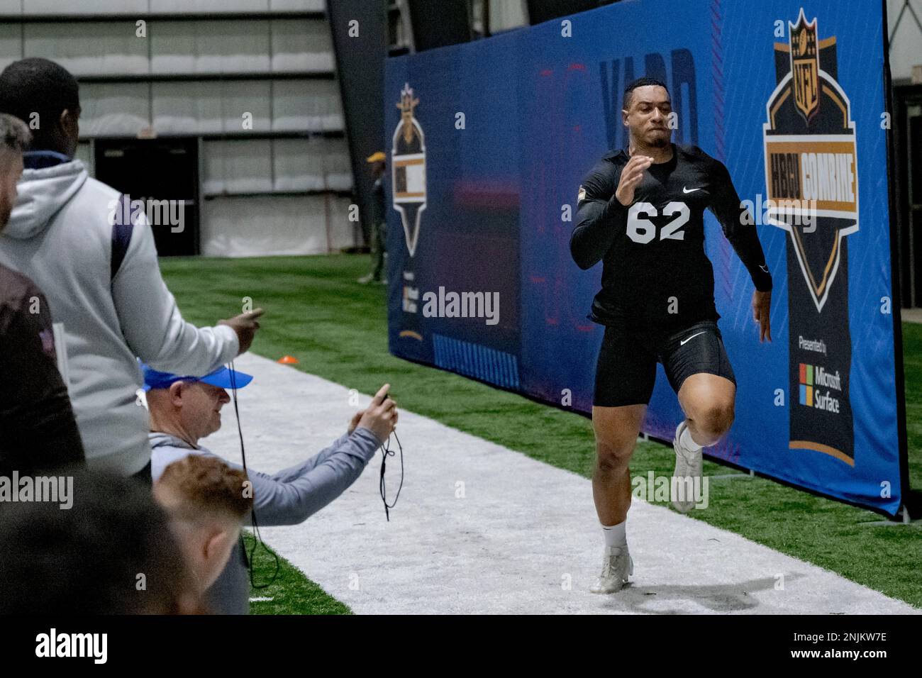 Defensive lineman Andrew Farmer of Lane College runs the 40-yard dash ...