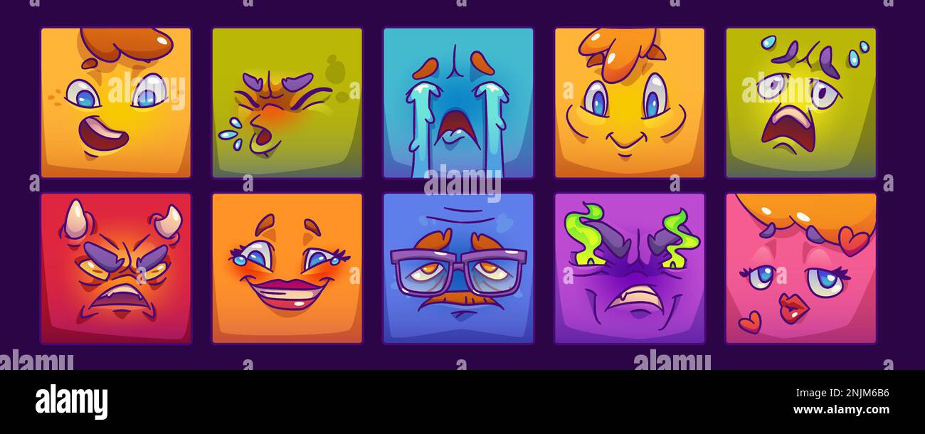 Contemporary set of square emoji with different emotions. Vector ...
