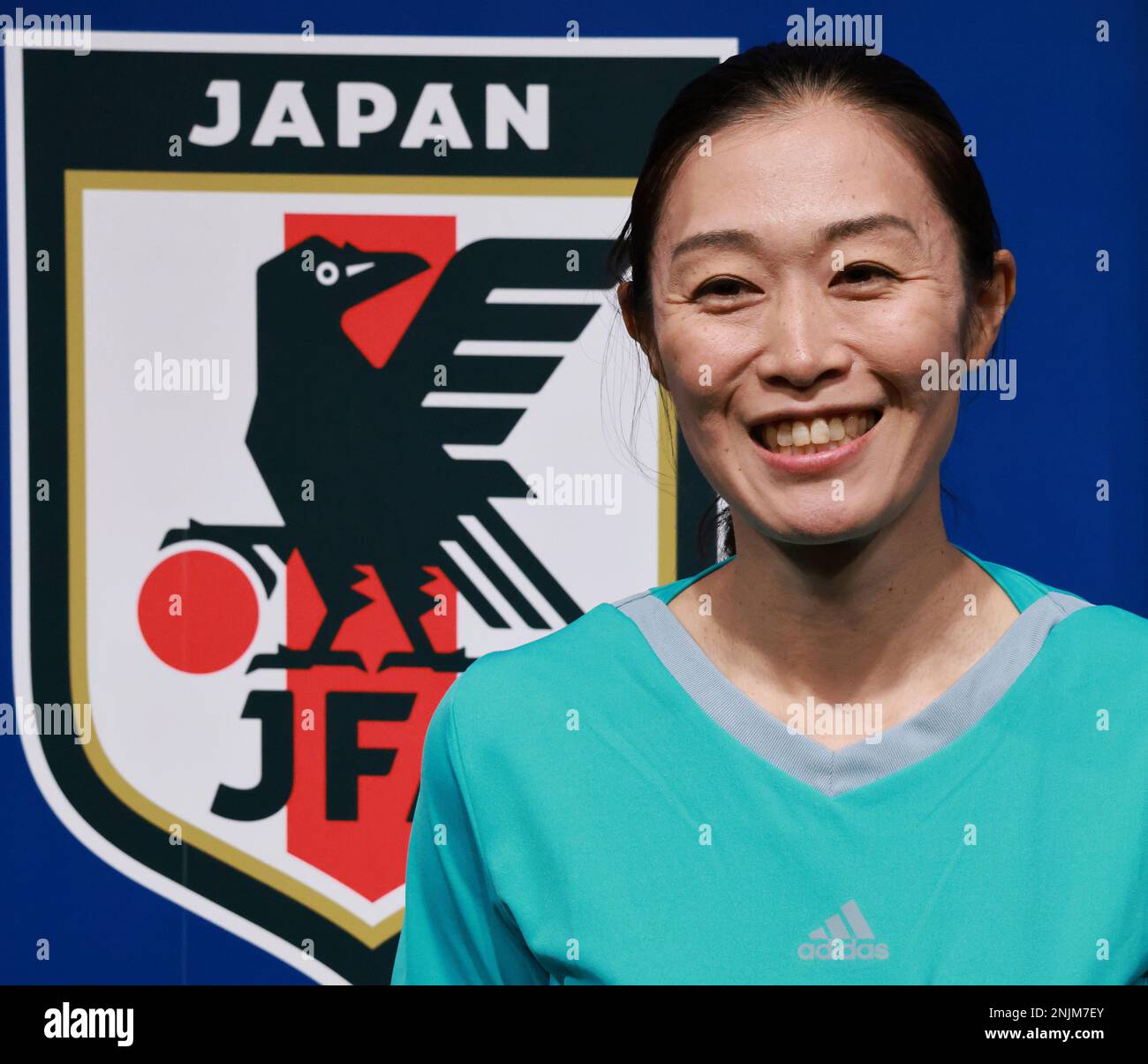 A female football referee Yoshimi Yamashita attends an event for ...