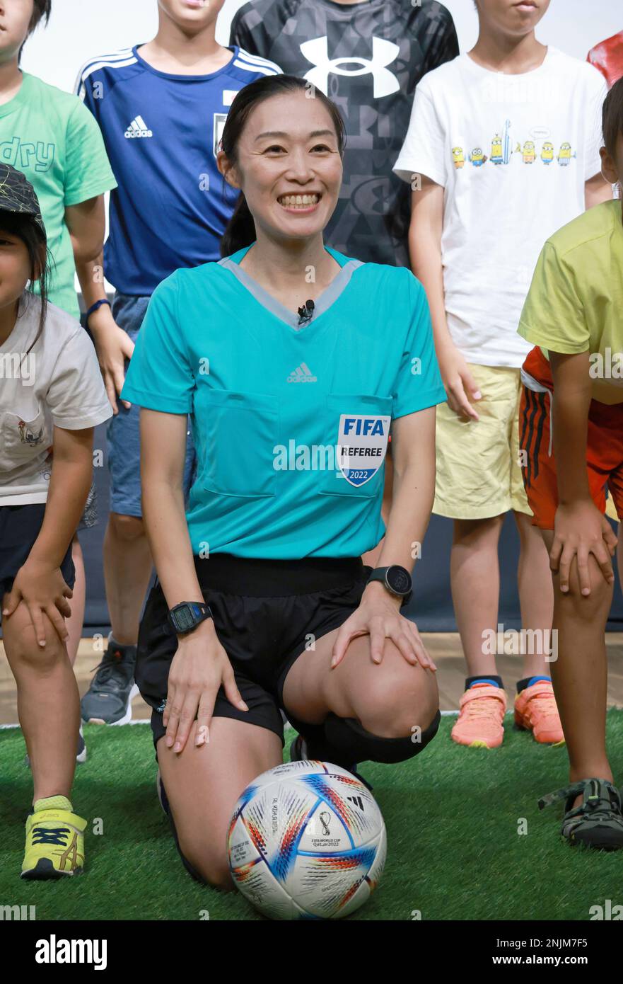 A female football referee Yoshimi Yamashita attends an event for ...