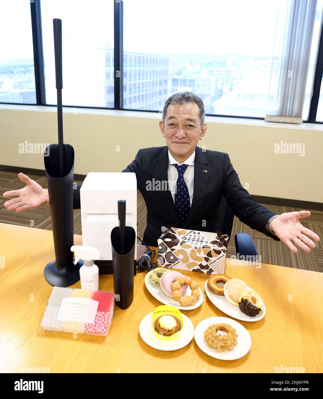 DUSKIN CO.'s president Hiroyuki Okubo poses for a photo in Suita City ...