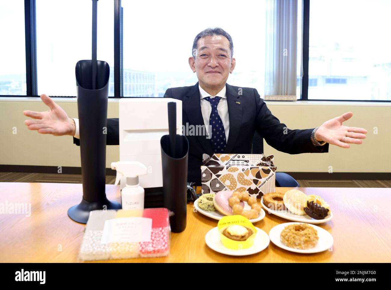 DUSKIN CO.'s president Hiroyuki Okubo poses for a photo in Suita City ...