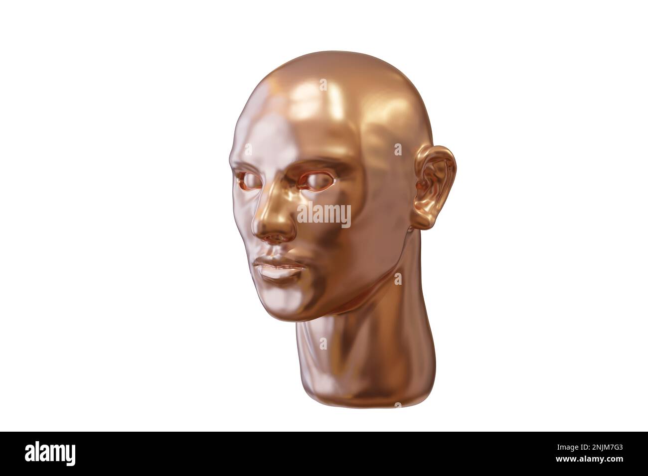 3D rendering of human head Isolated on white background, copper ...