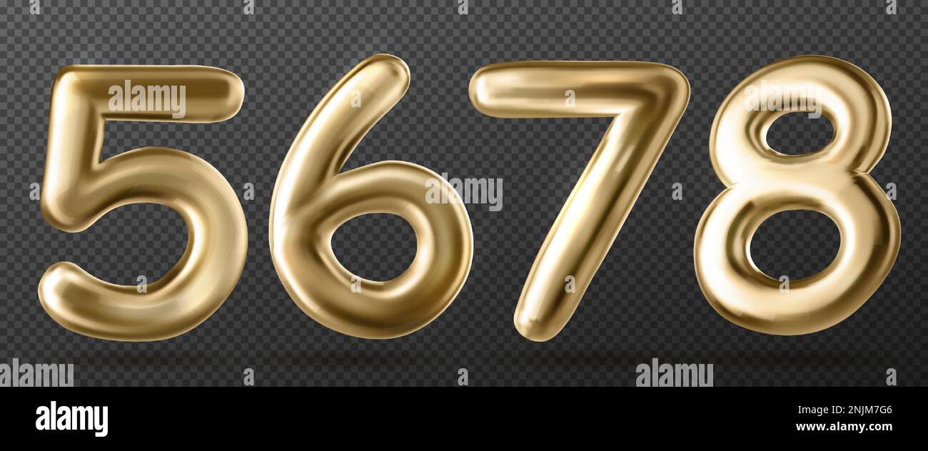 Set of realistic golden chrome numbers isolated on transparent ...