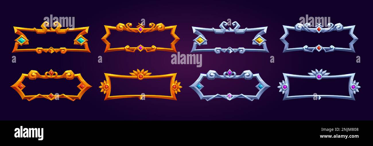 Fantasy golden and silver frames for rpg game interface. Empty banners ...