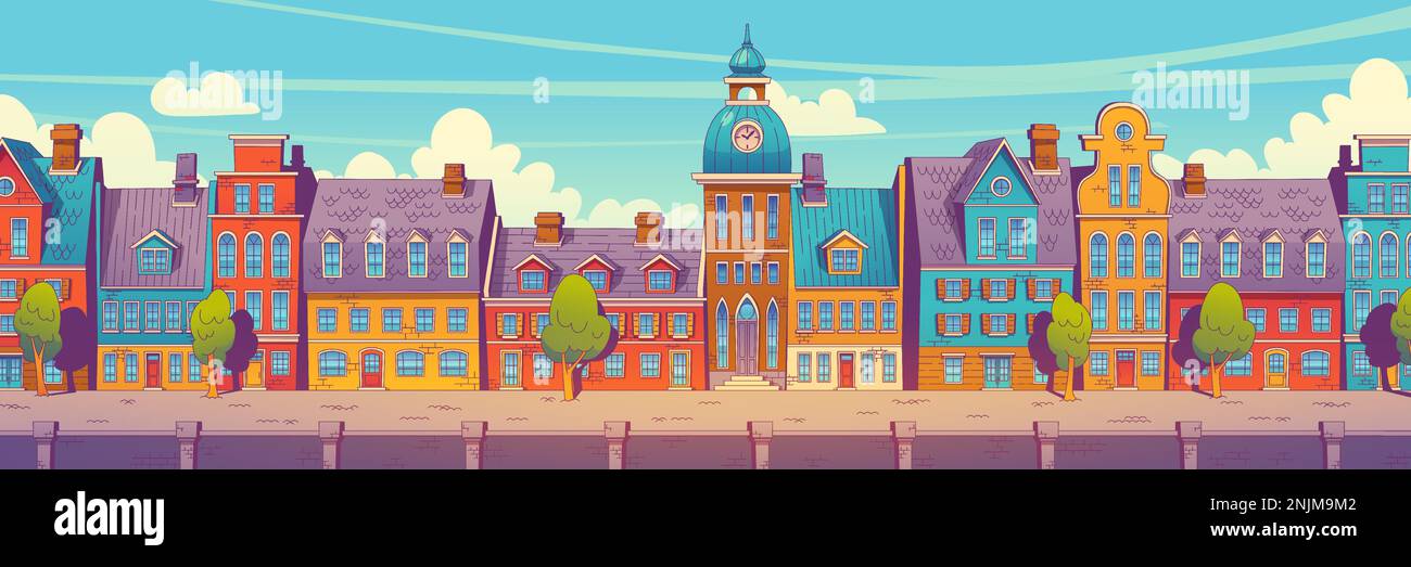 Scandinavian street with traditional architecture. Vector illustration ...