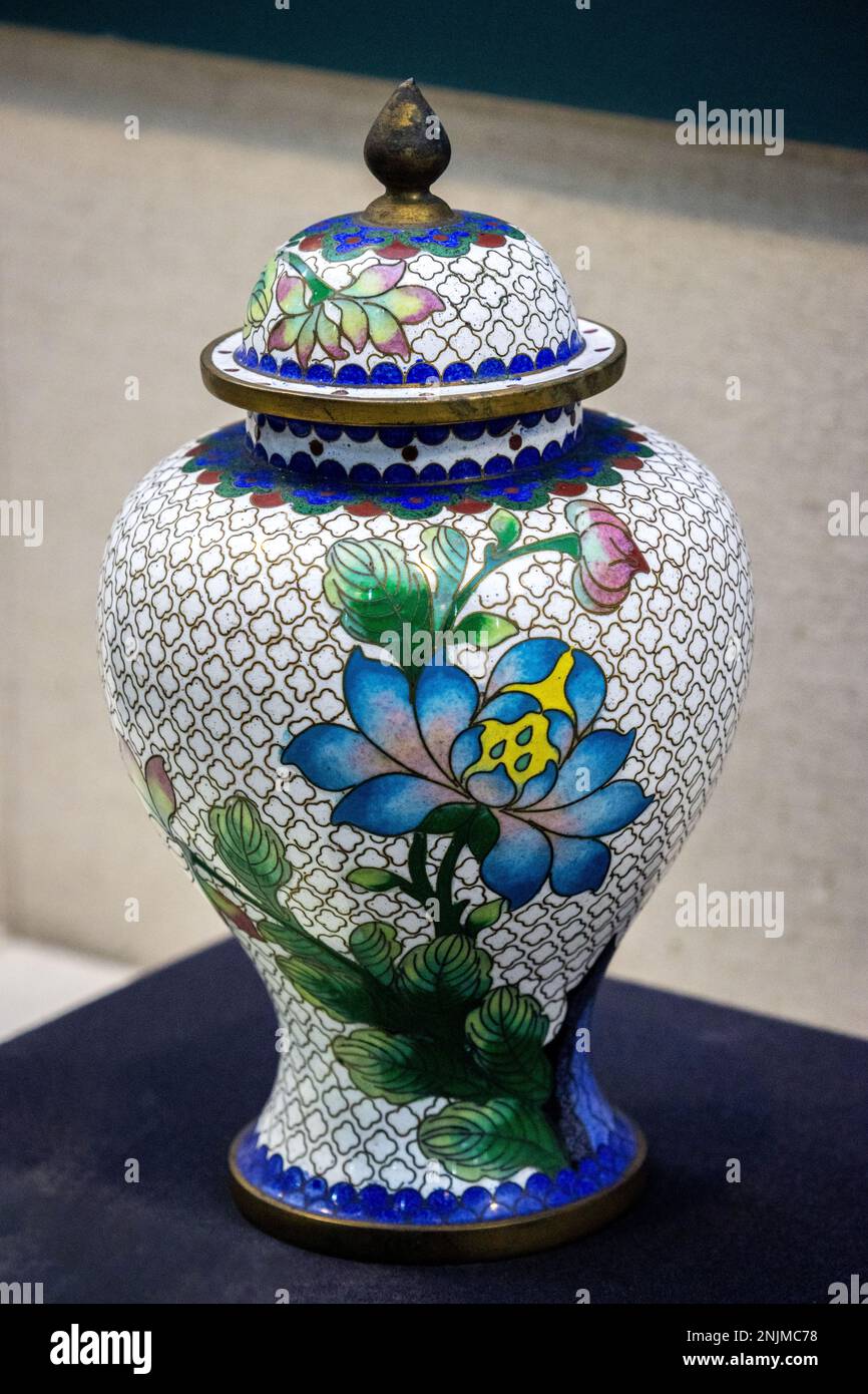 HENAN, CHINA - FEBRUARY 22, 2023 - Qing Dynasty cloisonne POTS with ...