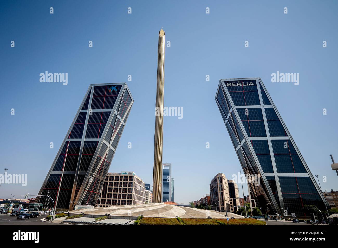 Facade of the KIO Towers, on July 31, 2022, in Madrid (Spain). The two ...
