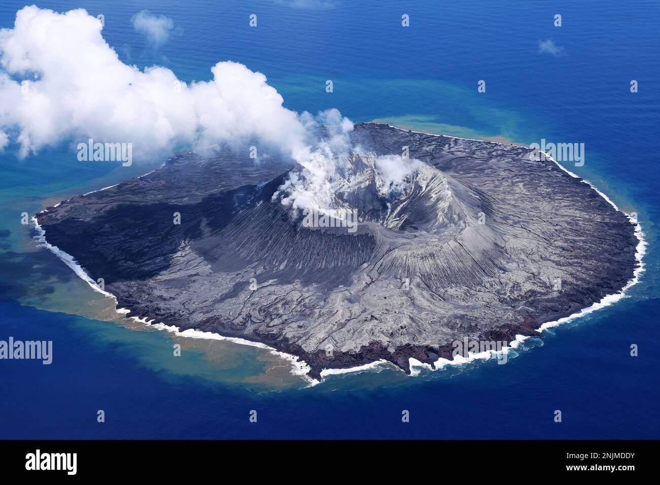 An aerial photo shows Nishinoshima Island (Rosario Island) in Ogasawara ...