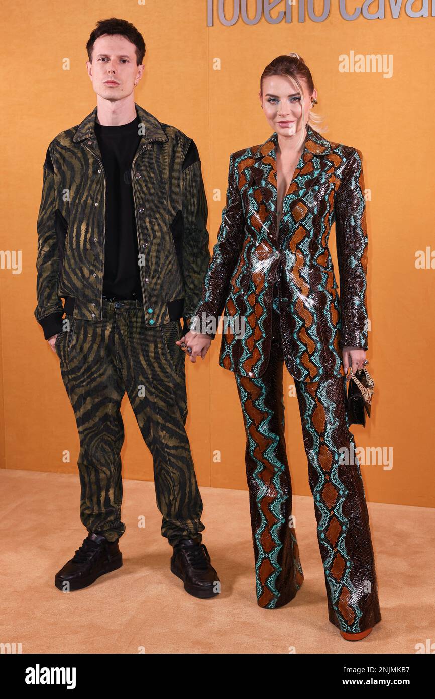 Milan, Italy, February 22, 2023. Davide Simonetta and Veronica Ferraro pose ahead of Roberto ...