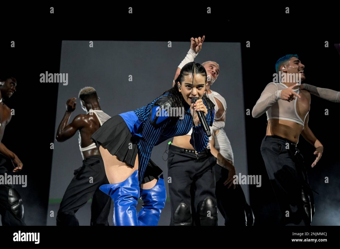 The singer Rosalía performs during her concert at the Coliseum, on July ...
