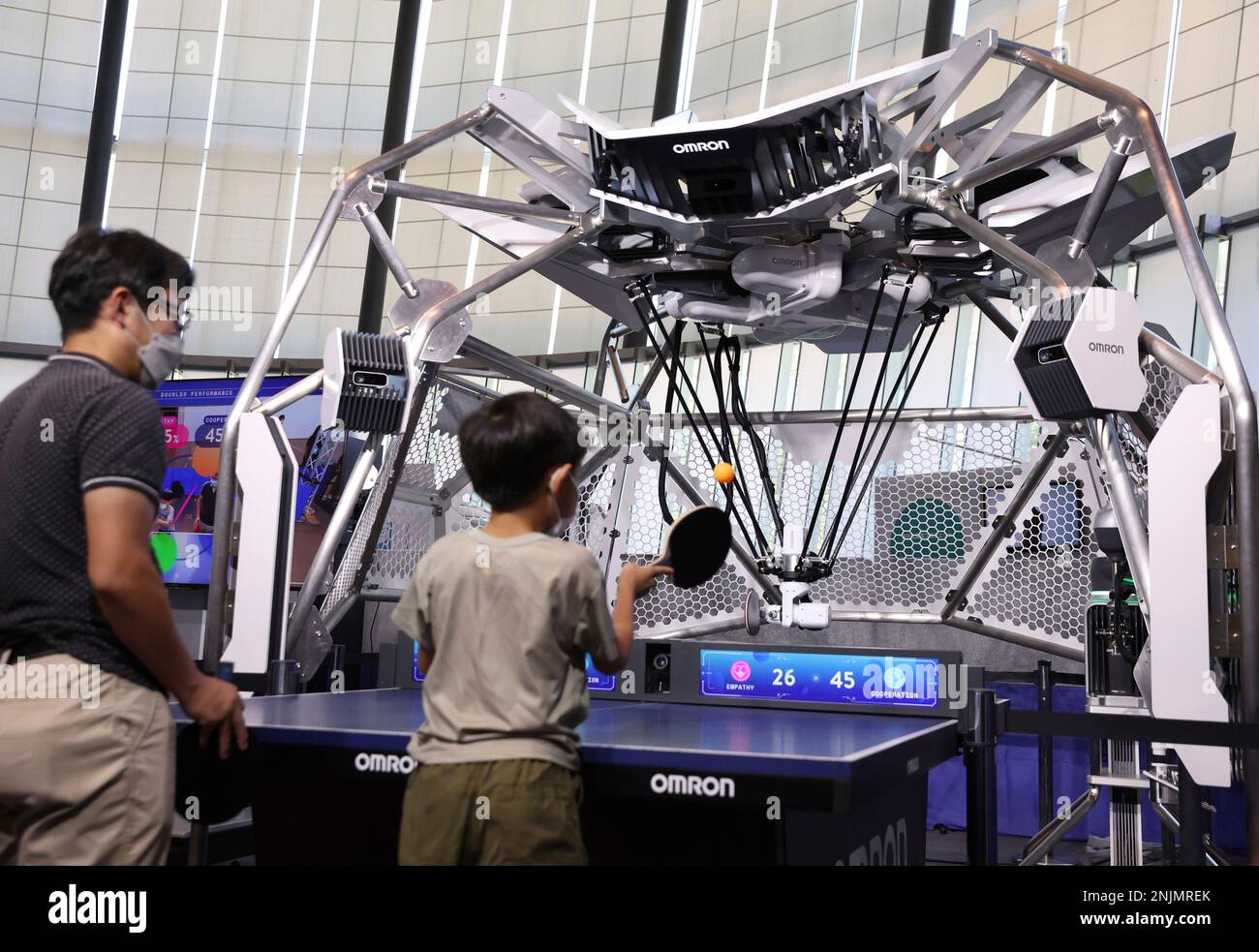 A photo shows a table tennis robot "FORPHEUS" rallying while ...