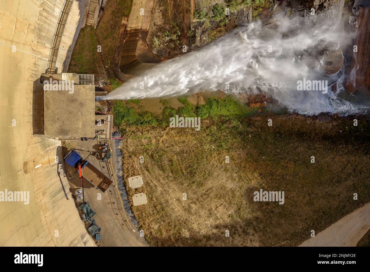 Lower spout of the dam of the Baells reservoir that lets water out into ...