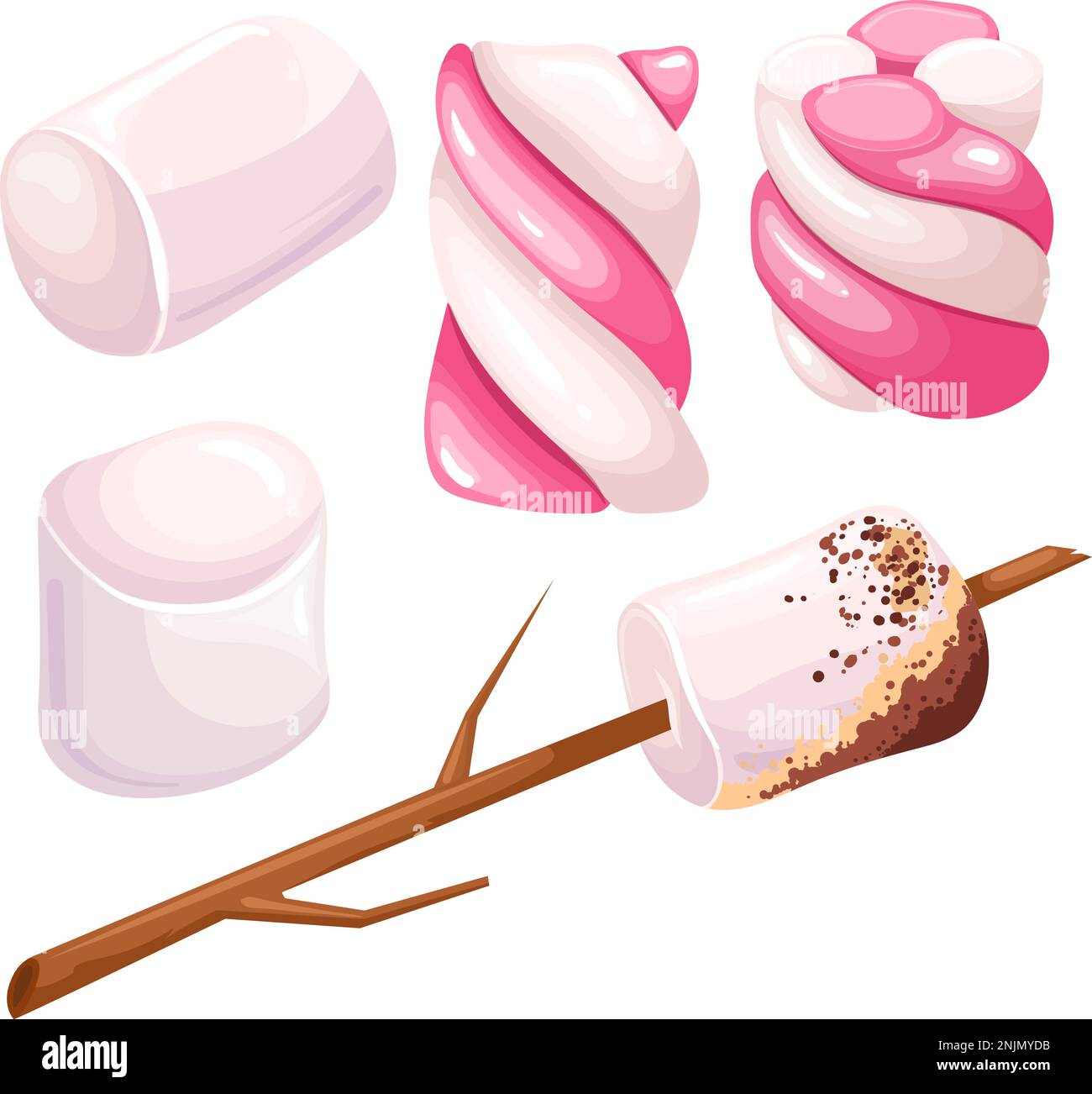 marshmallow sweet dessert set cartoon vector illustration color sign ...