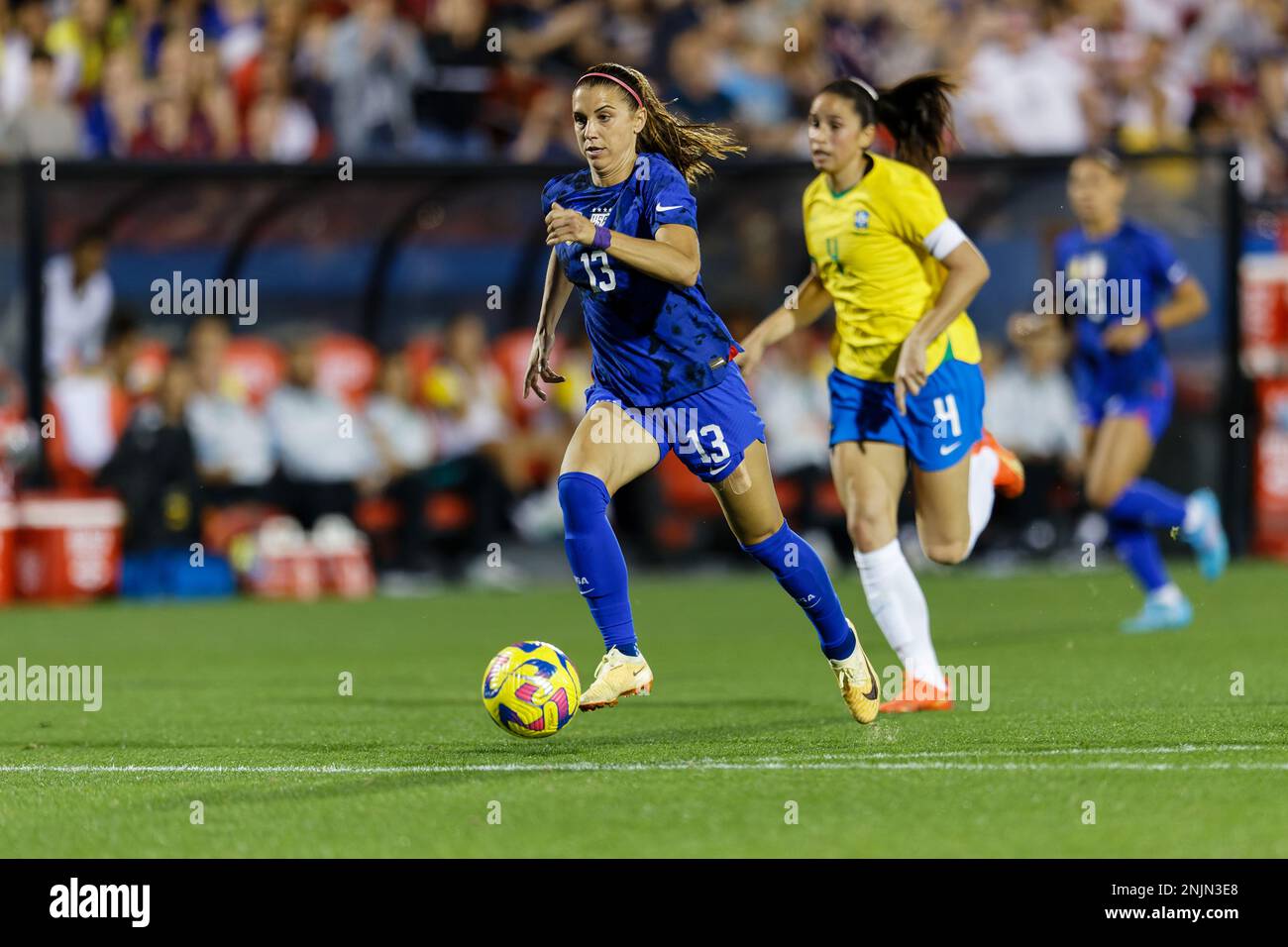 USA forward Alex Morgan (13) breaks in the clear to score a would be ...