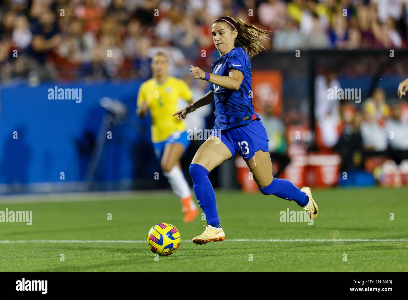 USA forward Alex Morgan (13) breaks in the clear to score a would be ...
