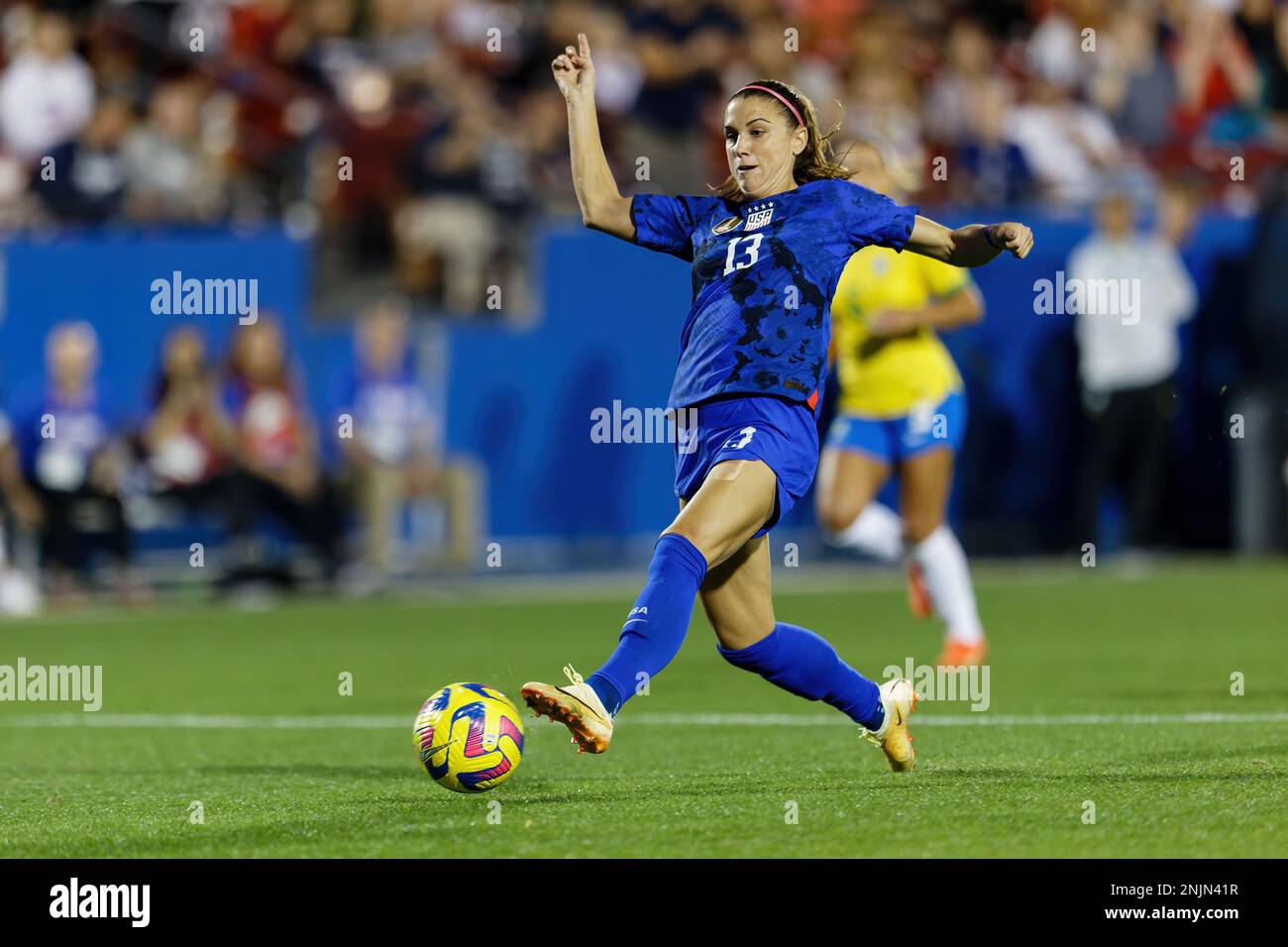 USA forward Alex Morgan (13) breaks in the clear to score a would be ...