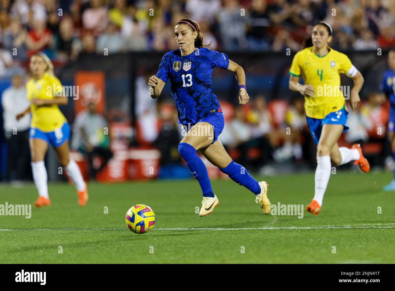 USA forward Alex Morgan (13) breaks in the clear to score a would be ...