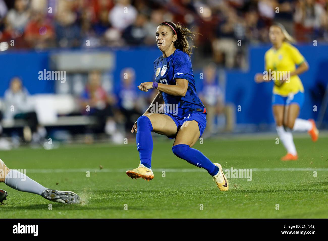 USA forward Alex Morgan (13) breaks in the clear to score a would be ...