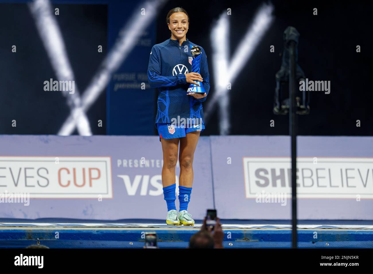 USA forward Mallory Swanson (9) is named MVP for the 2023 SHEBELIEVES ...