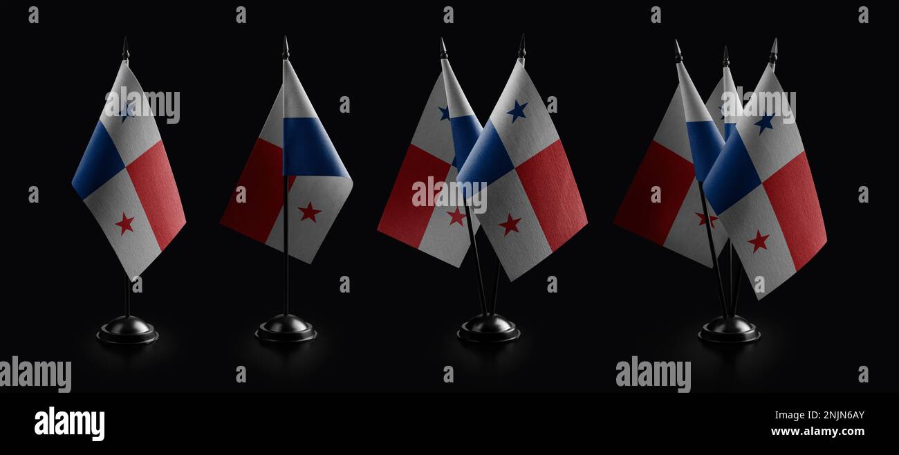 Small national flags of the Panama on a black background Stock Photo ...