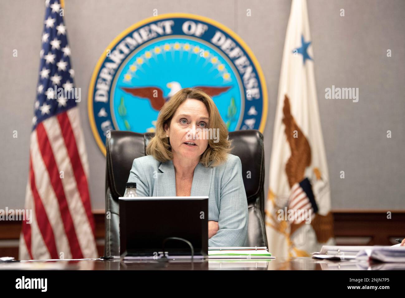 Deputy Secretary of Defense Kathleen H. Hicks holds a discussion with ...