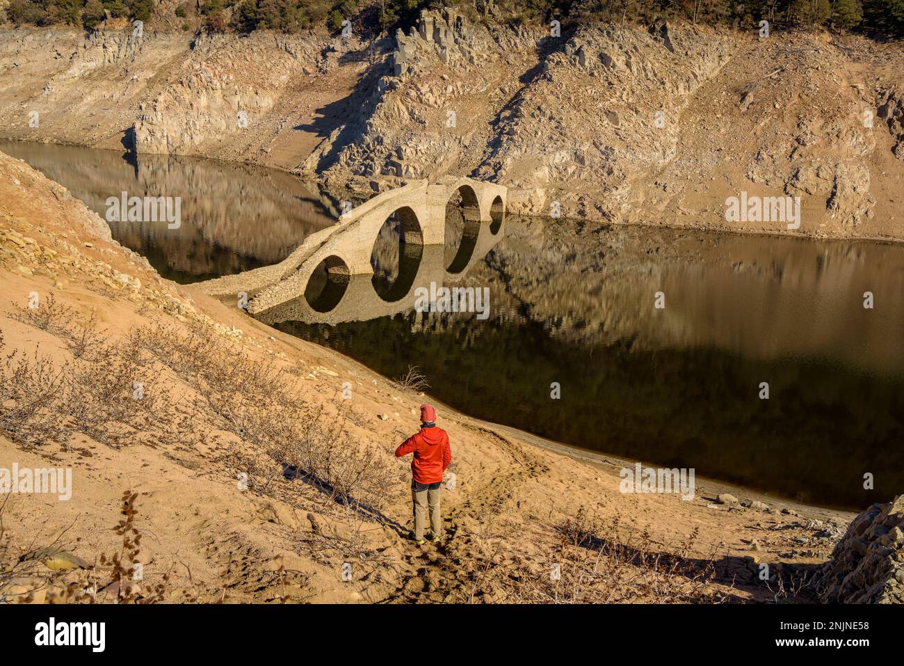 Querós medieval bridge, in the Susqueda reservoir, submerged after the ...