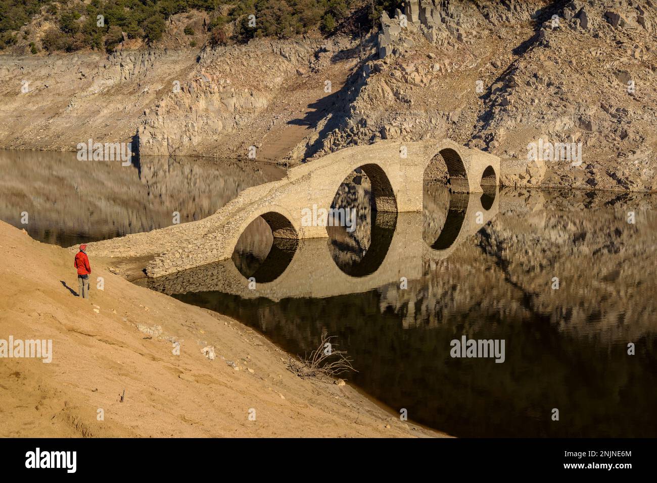Querós medieval bridge, in the Susqueda reservoir, submerged after the ...