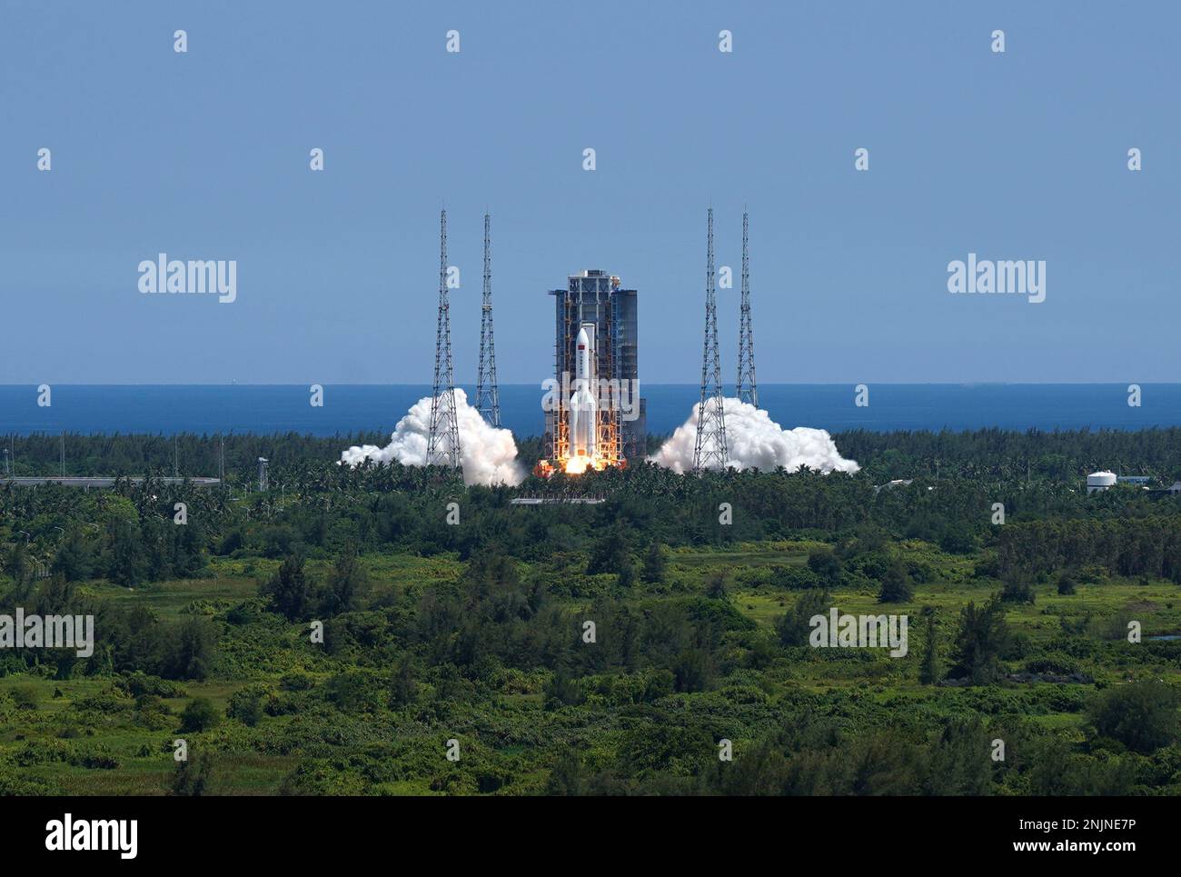 The Long March-5B Y3 rocket, which carries the Wentian lab module to ...