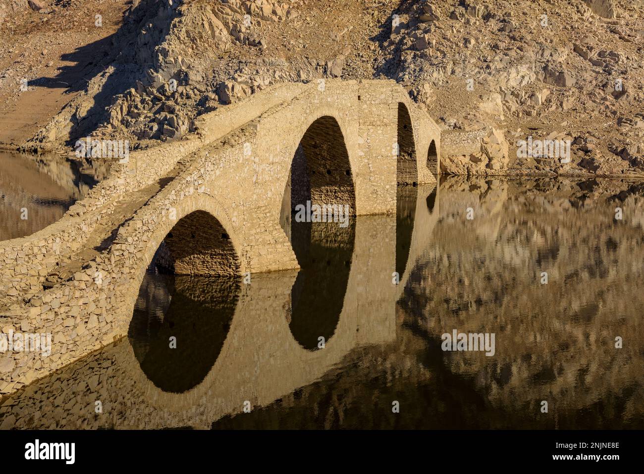 Querós medieval bridge, in the Susqueda reservoir, submerged after the ...