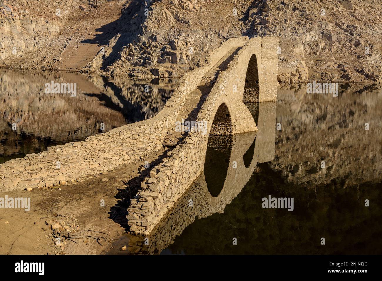 Querós medieval bridge, in the Susqueda reservoir, submerged after the ...