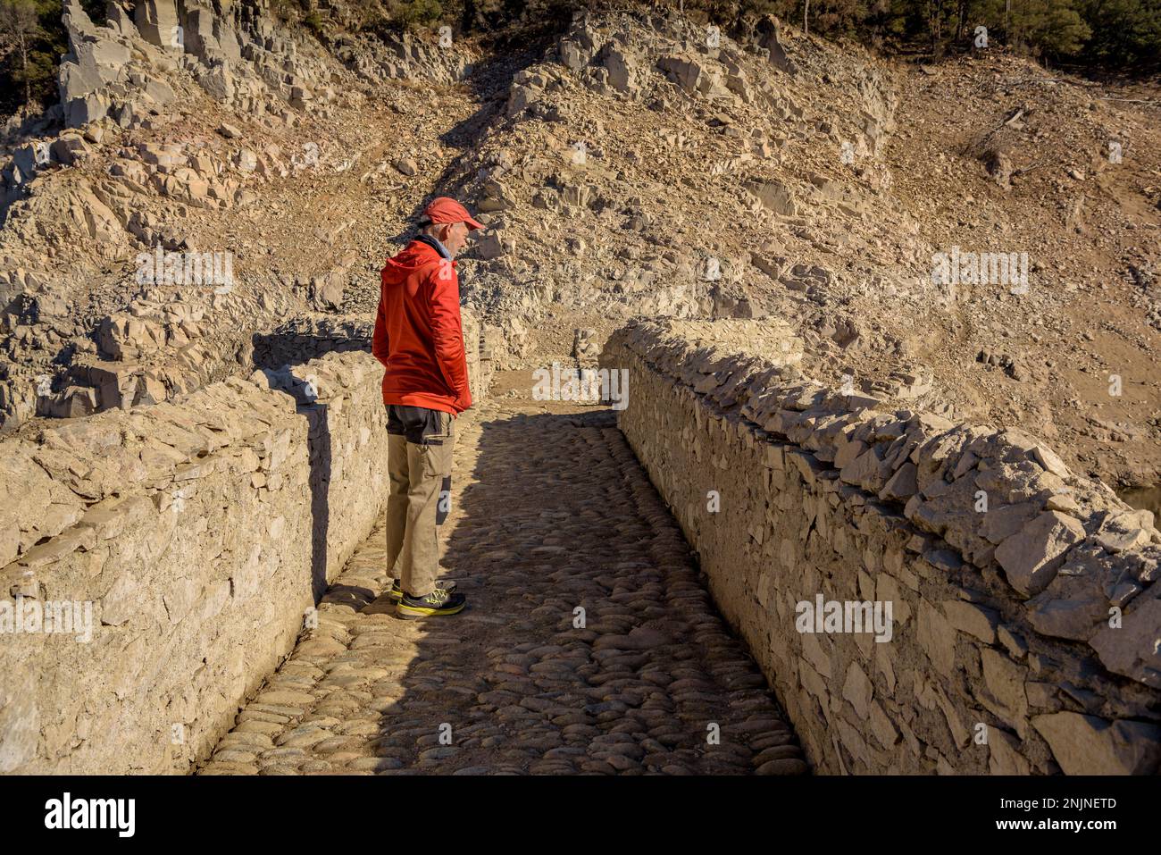 Querós medieval bridge, in the Susqueda reservoir, submerged after the ...