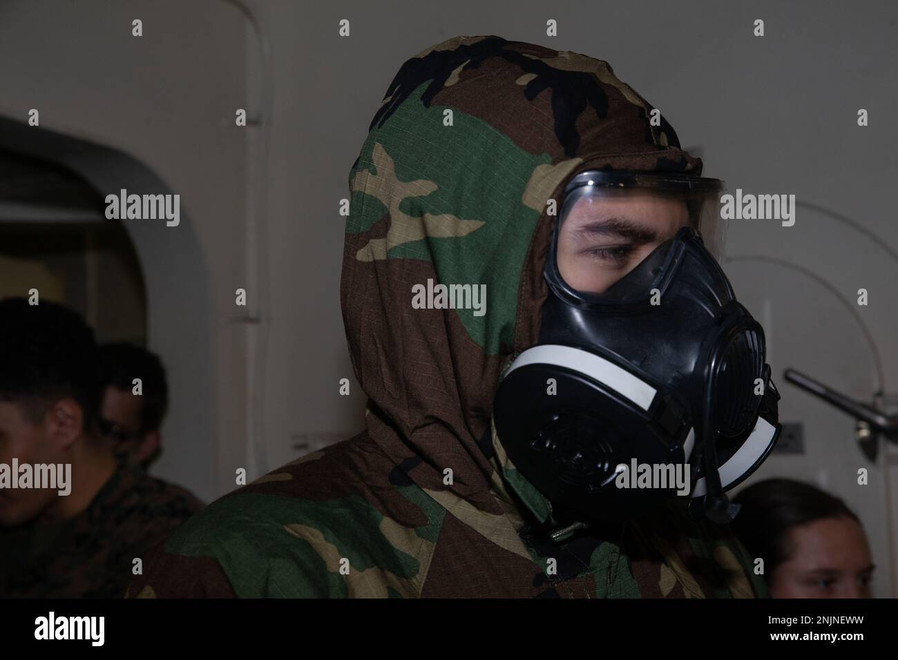 U.S. Navy damage control fireman Joseph Leitner, with repair division ...