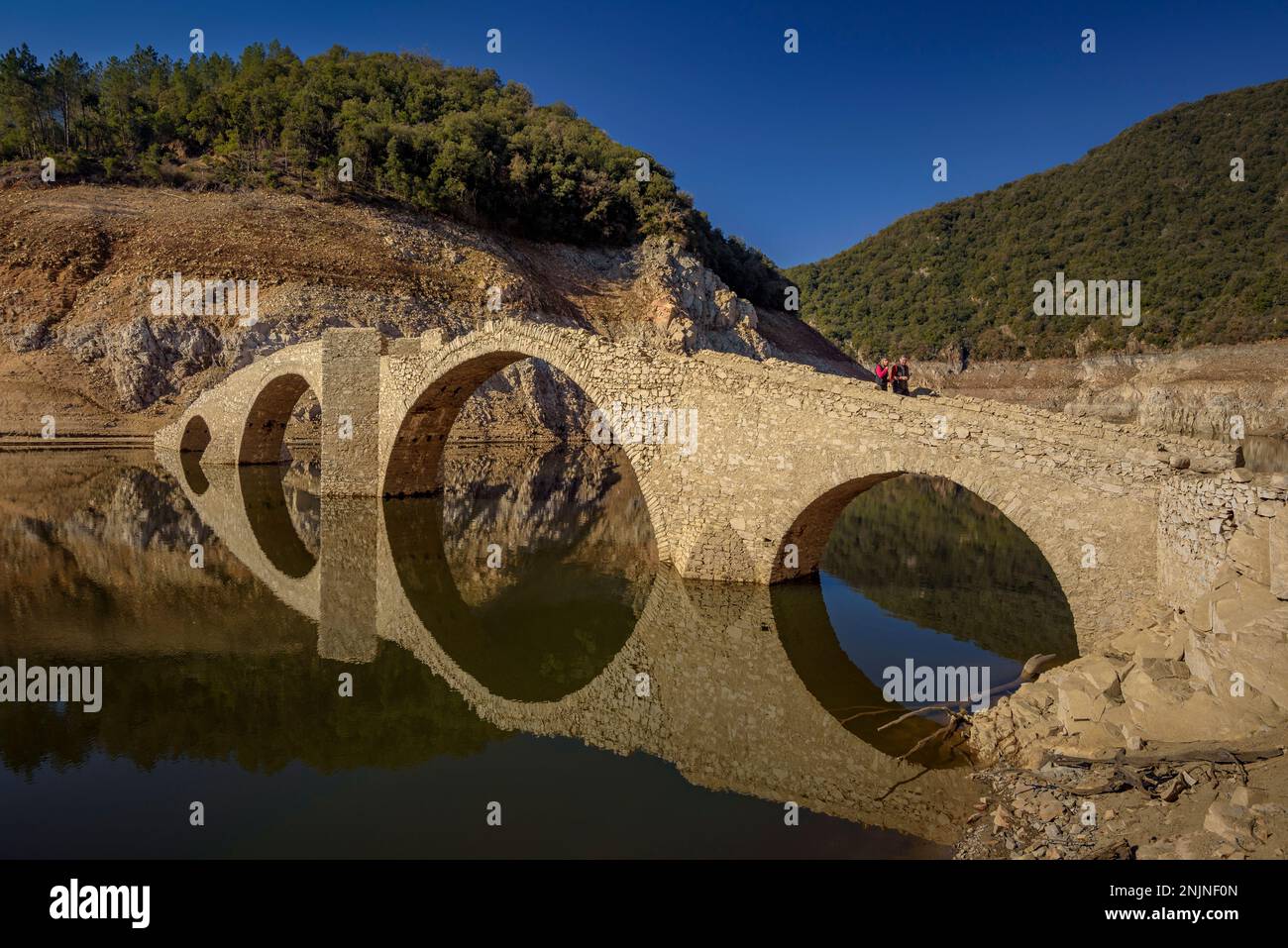 Querós medieval bridge, in the Susqueda reservoir, submerged after the ...